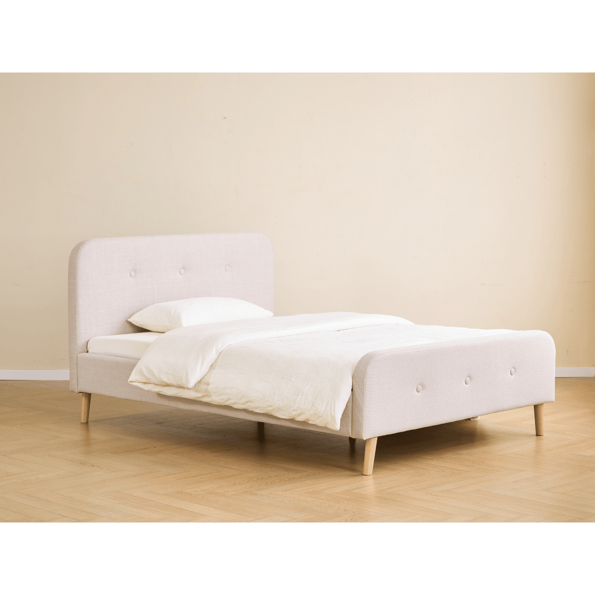 Christian seng i beige 140x200 cm inkl. sengelameller og madrasser