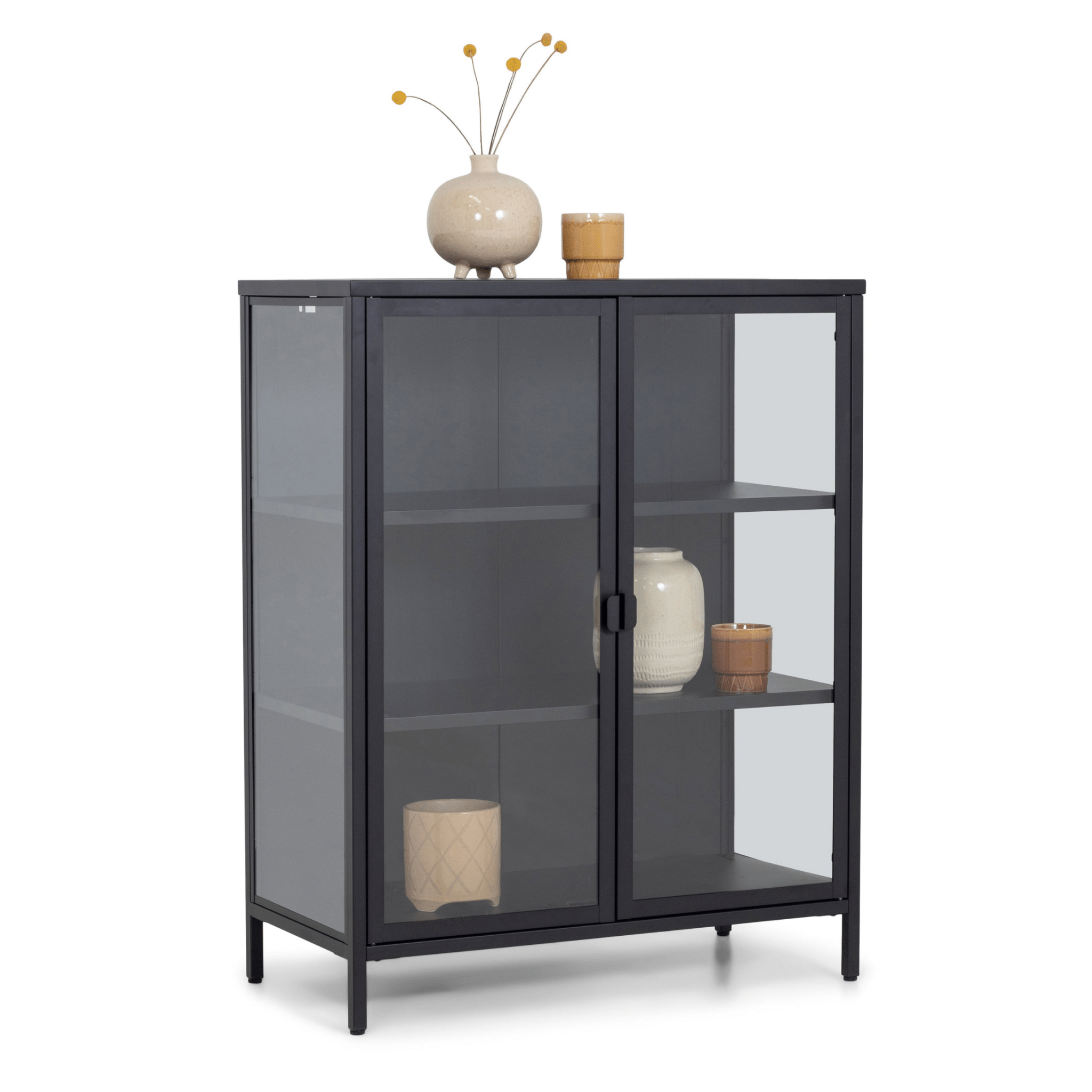 Herman - Vitrineskab/skænk i glas og sort metal | 80x40x105cm– Nimara.dk