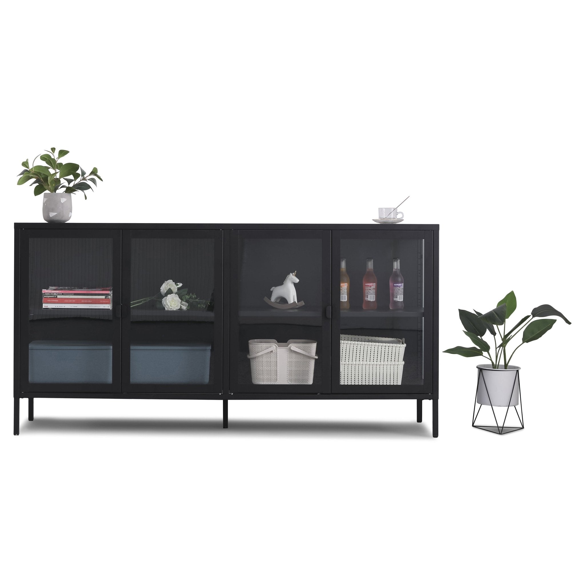 Herman - Vitrineskab i sort metal og glas | 170x40x85cm– Nimara.dk